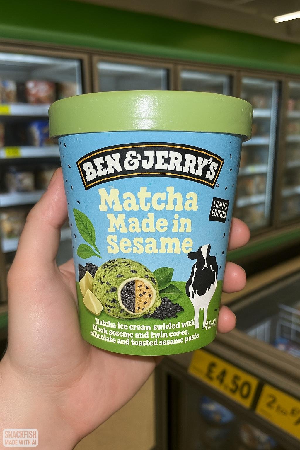 Matcha Made in Sesame, matcha ice cream with sesame cores